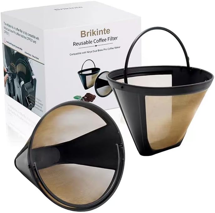 BRIKINTE Reusable Coffee Filter for Ninja Coffee Maker, 4 cone Coffee ...